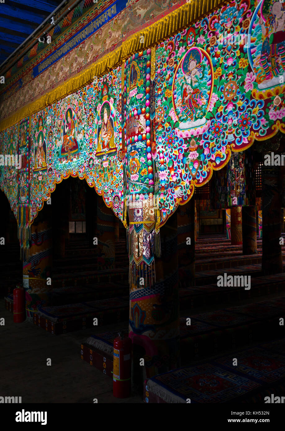 Sewed tangkhas in Rongwo monastery, Tongren County, Longwu, China Stock ...