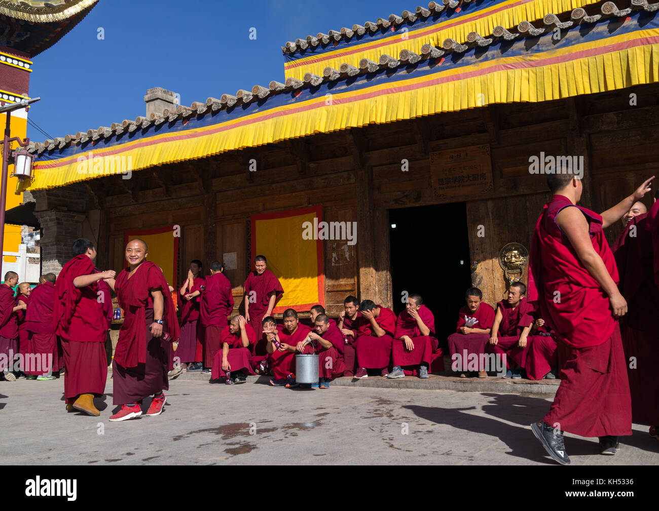 Monks in Rongwo monastery, Tongren County, Longwu, China Stock Photo ...