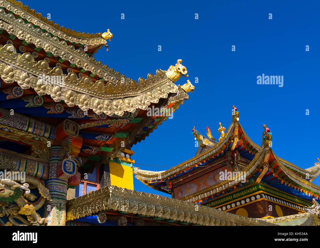 Temple roofs in Rongwo monastery, Tongren County, Longwu, China Stock ...