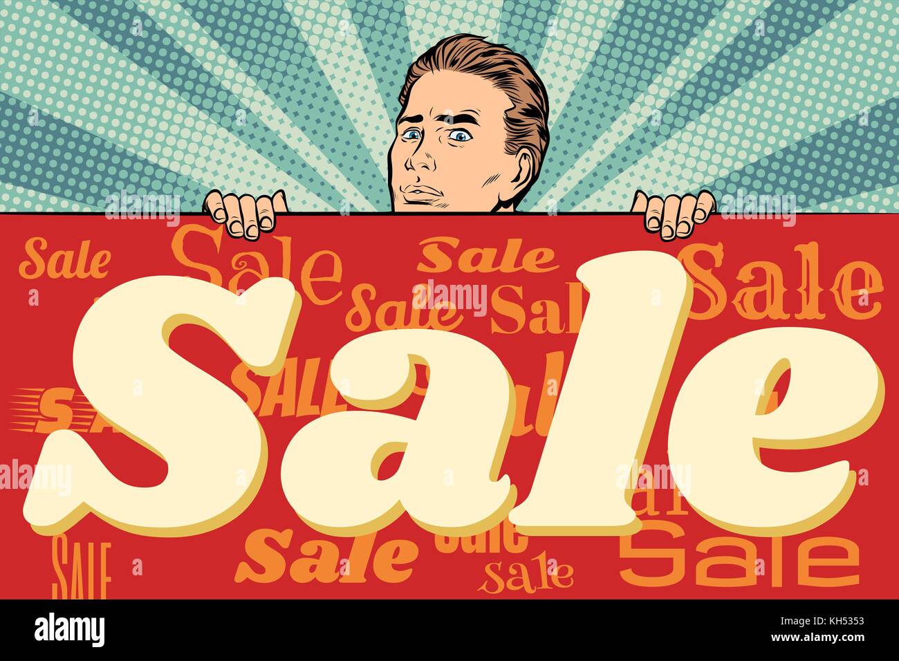 man with a sales banner. Pop art retro vector Illustrator Stock Vector ...