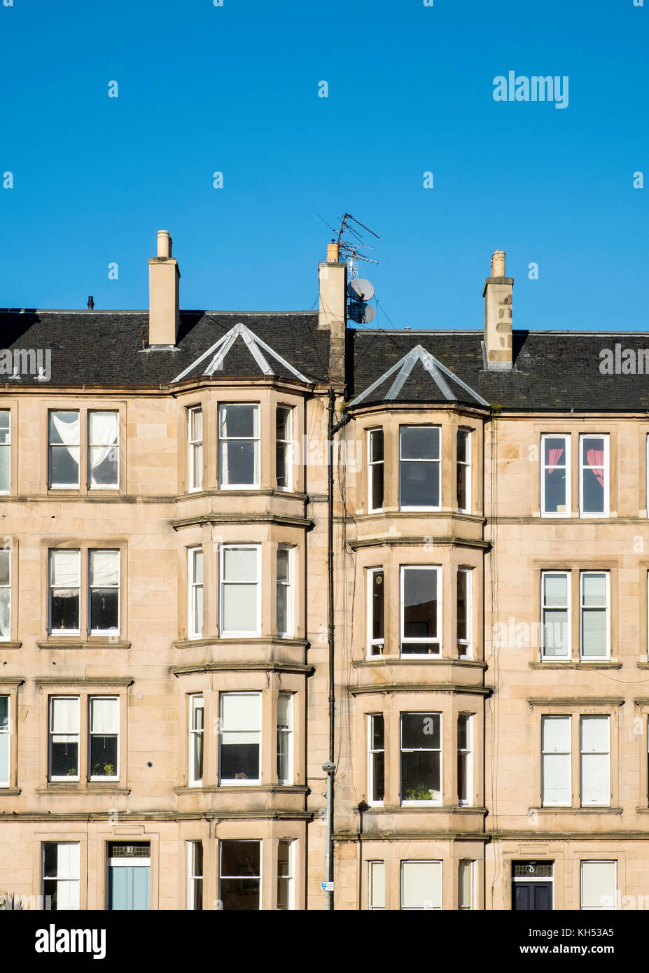 View of row of sandstone terraced apartments (tenements) on Comely Bank ...