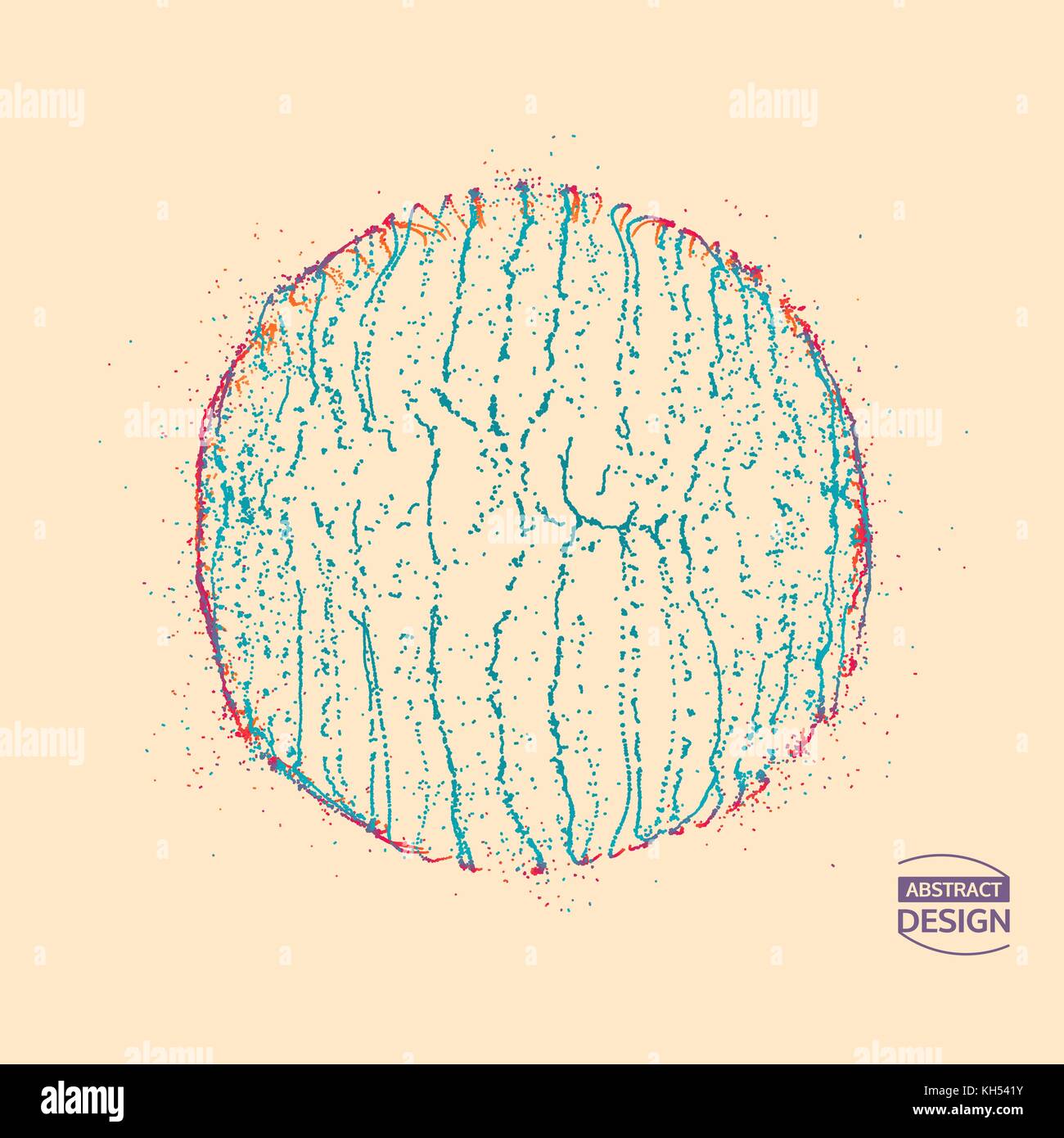 Array with dynamic particles of small particles in circle. Modern science and technology element ...