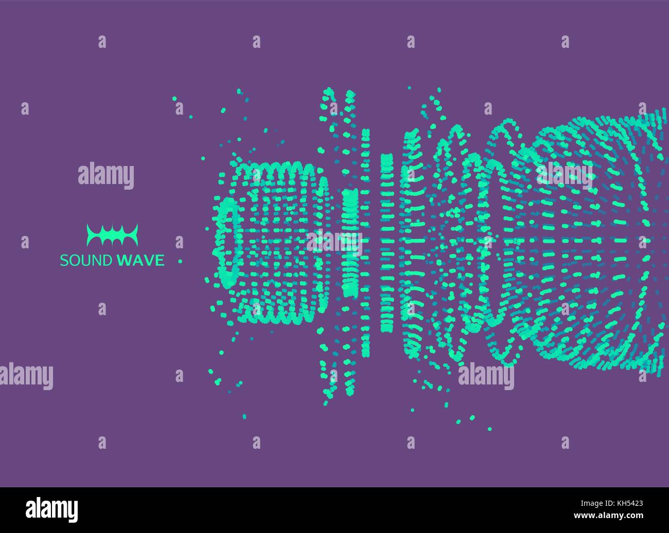 Array with dynamic particles. Vector sound wave. 3d technology style. Abstract background ...