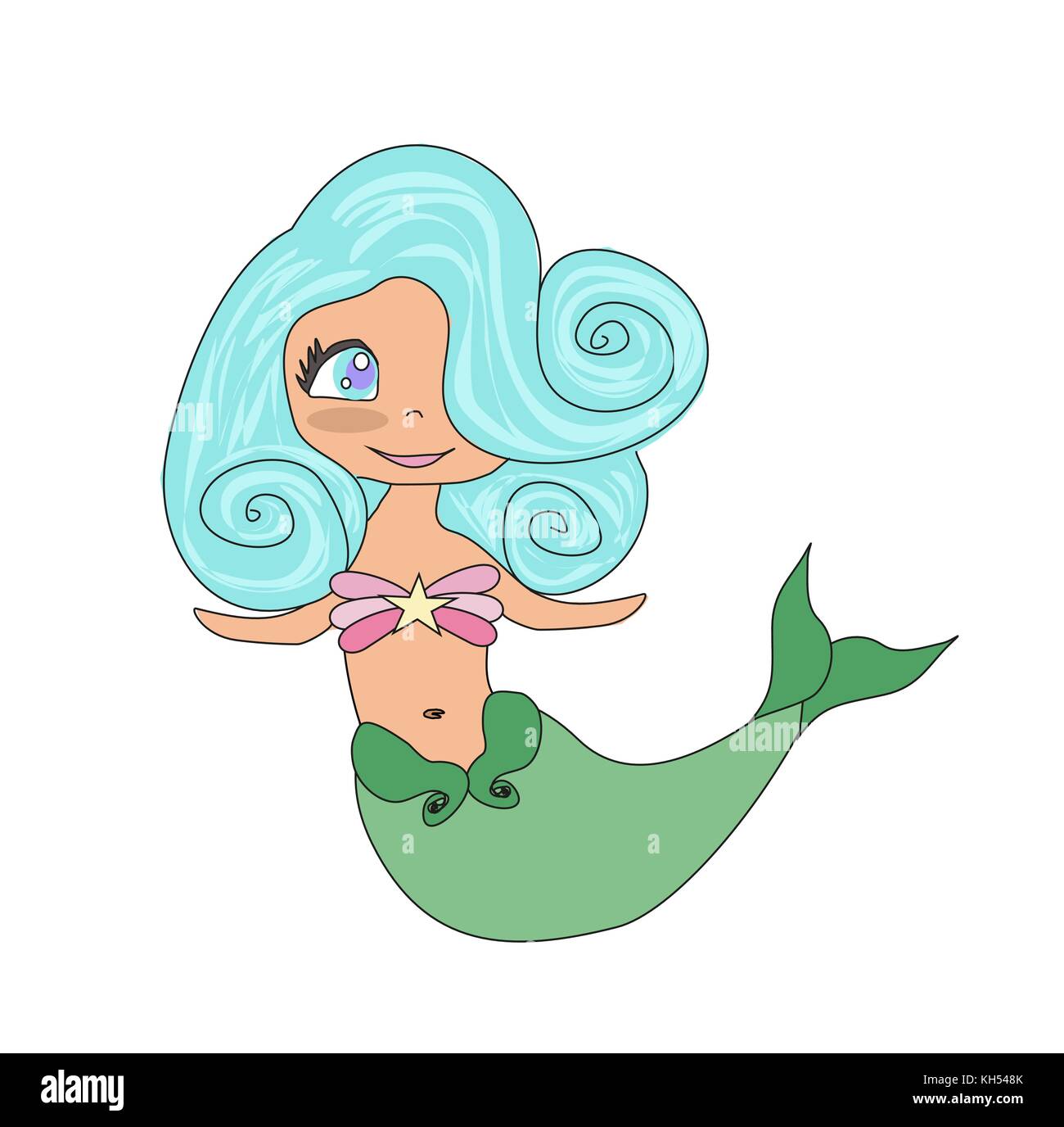 Cute mermaid - doodle isolated illustration Stock Vector Image & Art ...