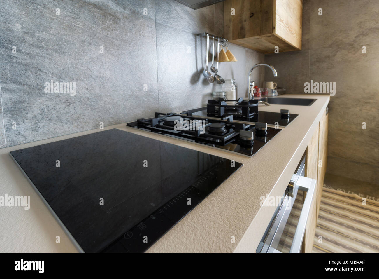 kitchen table with modern equipment Stock Photo - Alamy