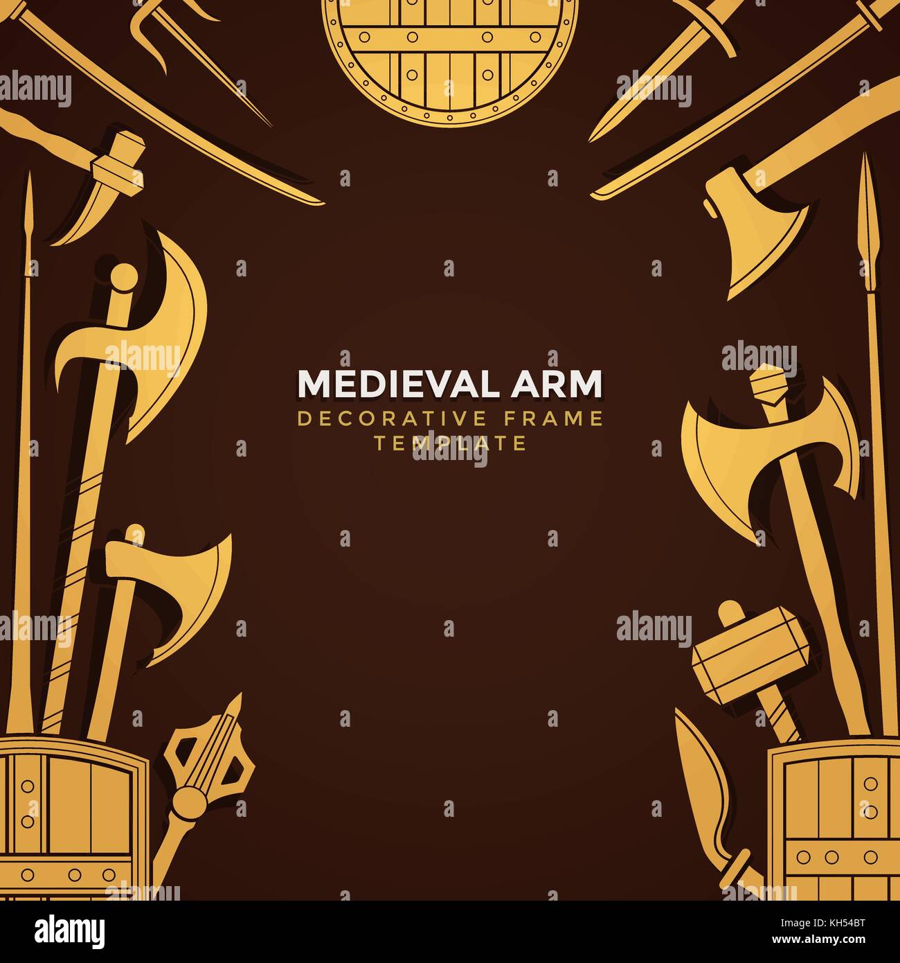 vector gold yellow color various medieval cold steel arms decorative ...