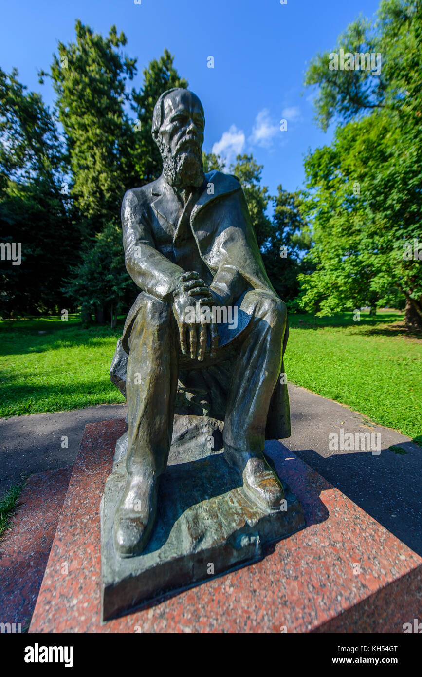 Statue of Dostoevsky in the family house of Dostoevsky in Darovoe ...