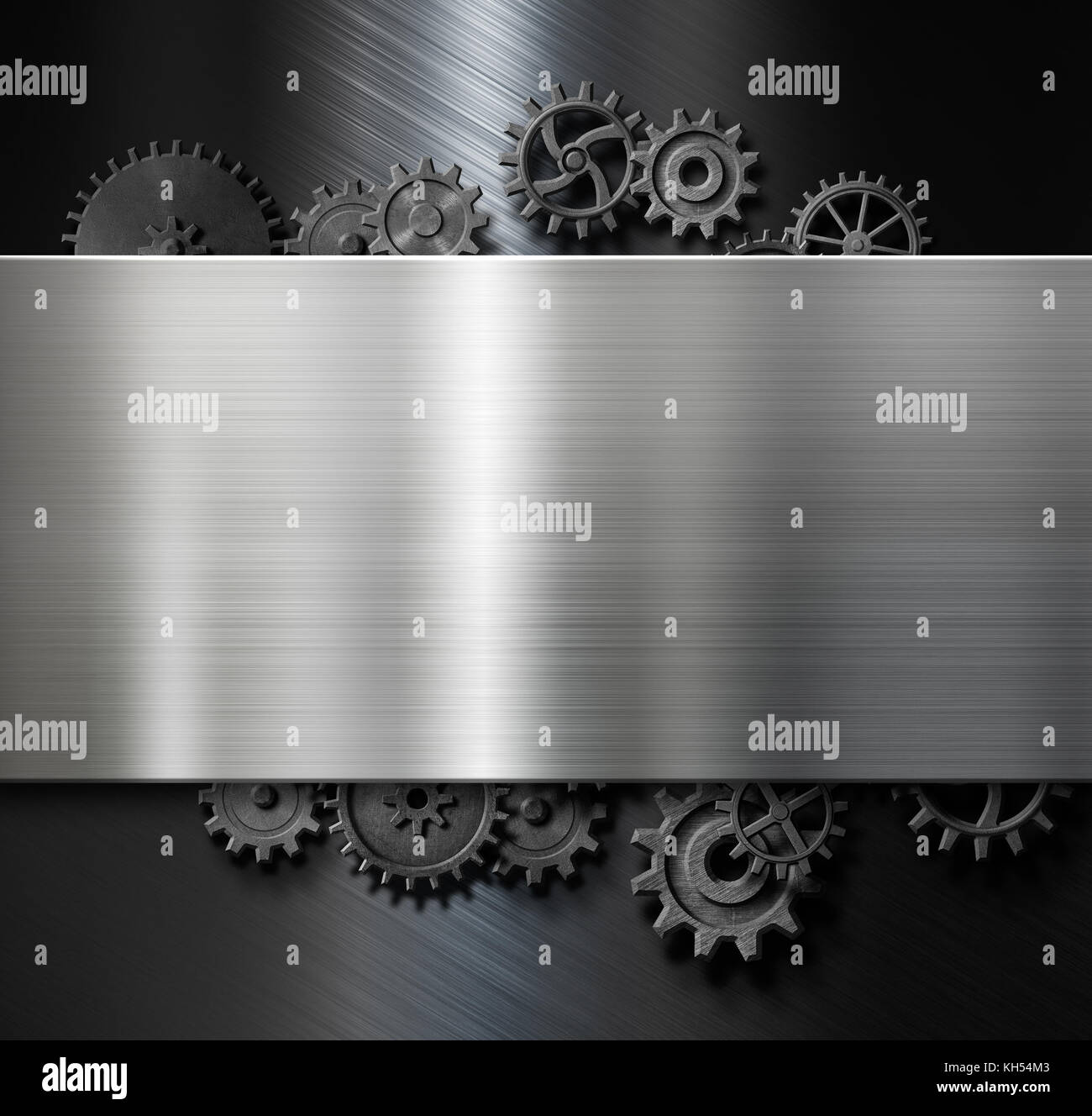 metal plate background with cogs and gears 3d illustration Stock Photo ...