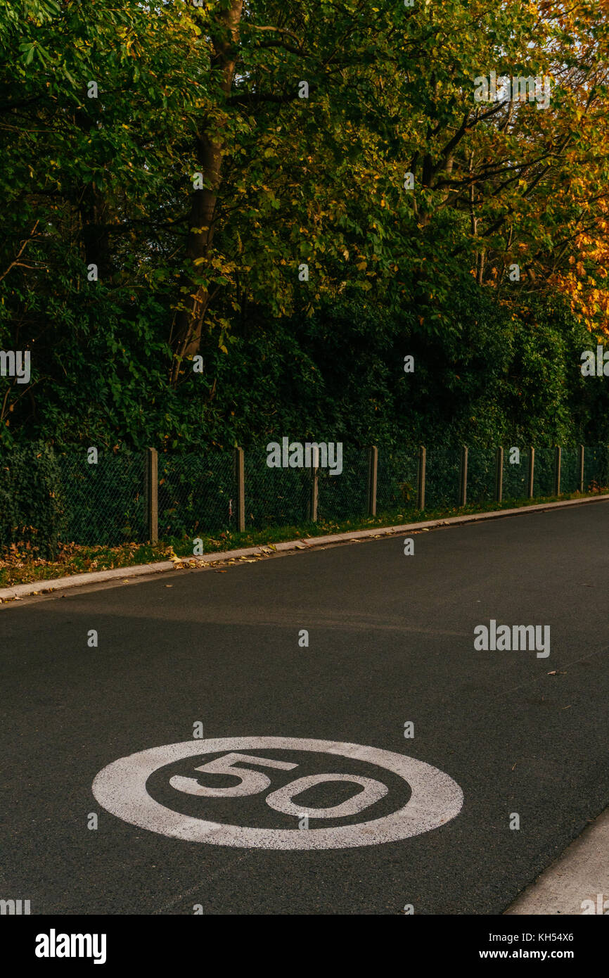 The sign on the pavement of the limitation of speed. Concept ...