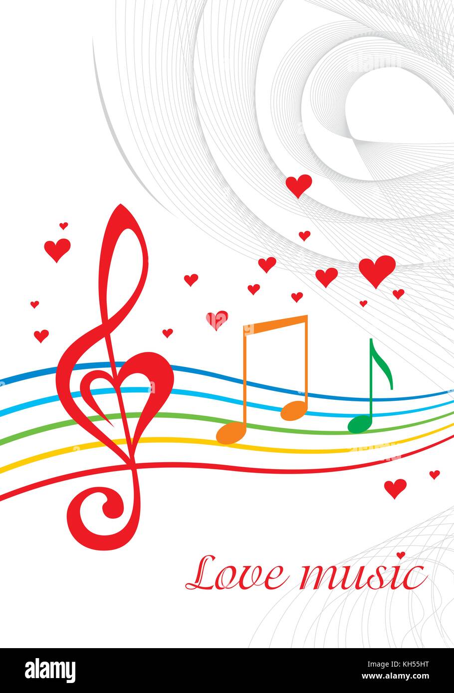 Vector colored music background with treble clef of heart shaped Stock ...