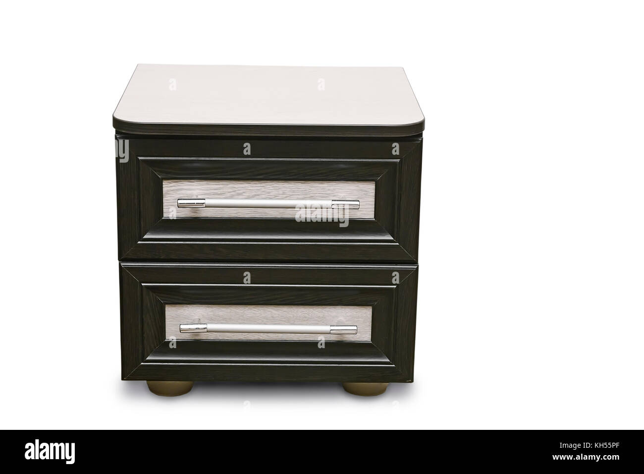 Small bedside table with two drawers. Presented on a white background ...