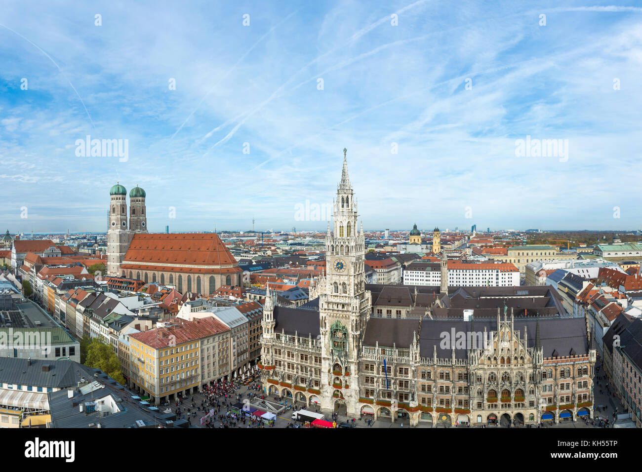 Aerial view on the Frauenkirche and town hall at the Marienplatz in ...