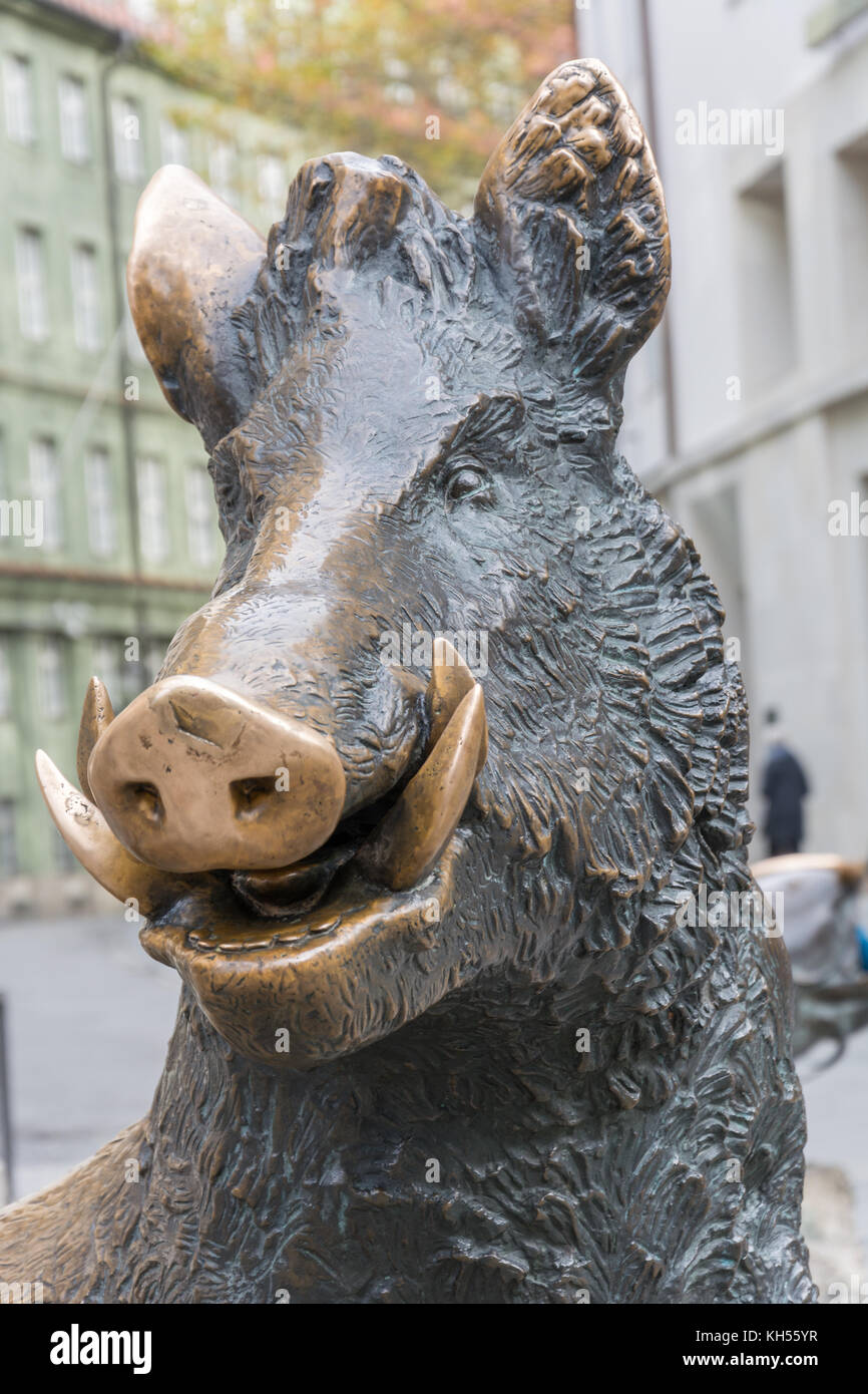 A statue of a metal boar in Munich Stock Photo - Alamy