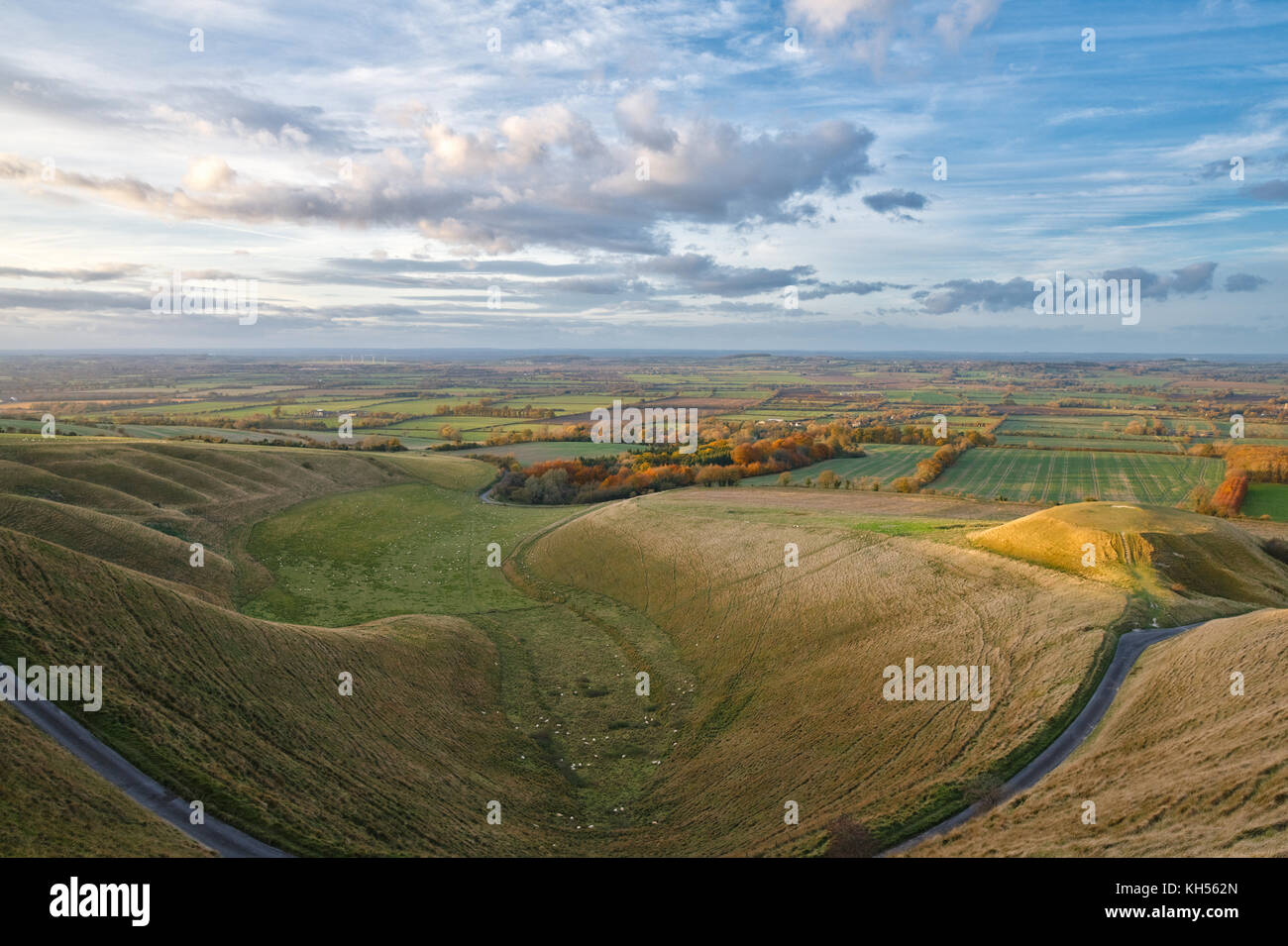 The Manger and Dragon Hill in the autumn evening sunlight at Uffington ...