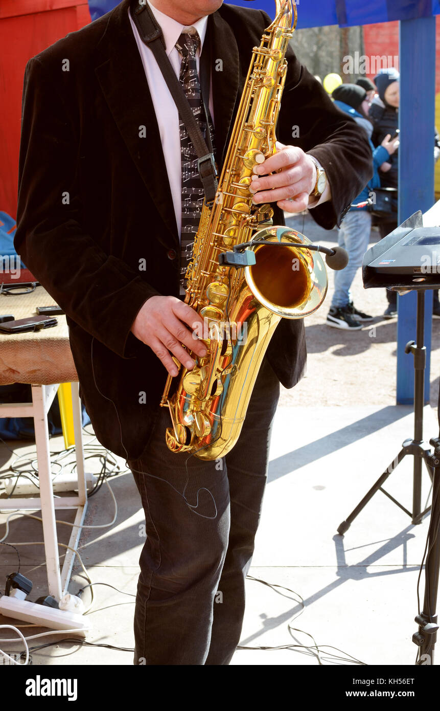 16.04.2016.Russia.Saint-Petersburg.Concert musicians playing wind ...