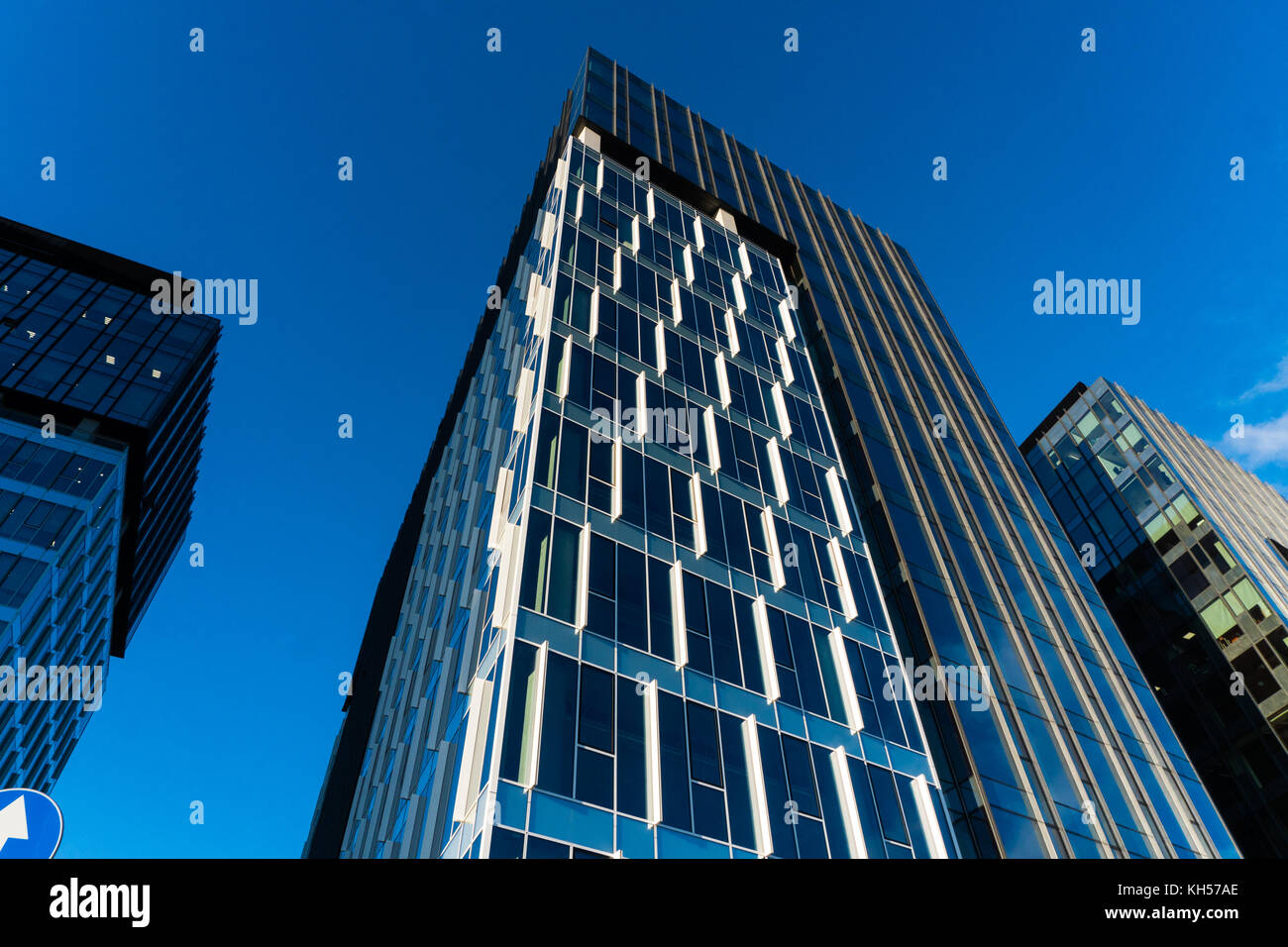 Modern glass skycrapers background with sky and clouds reflection Stock ...