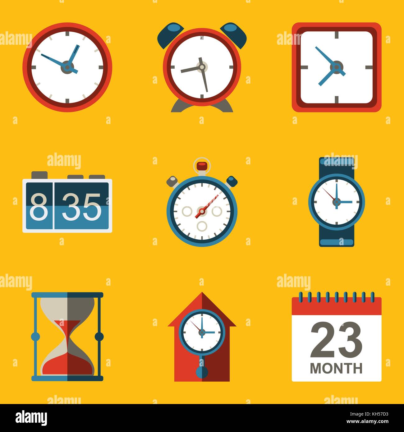 Flat icon set. Time. Clock. Vector illustration in eps10 Stock Vector ...