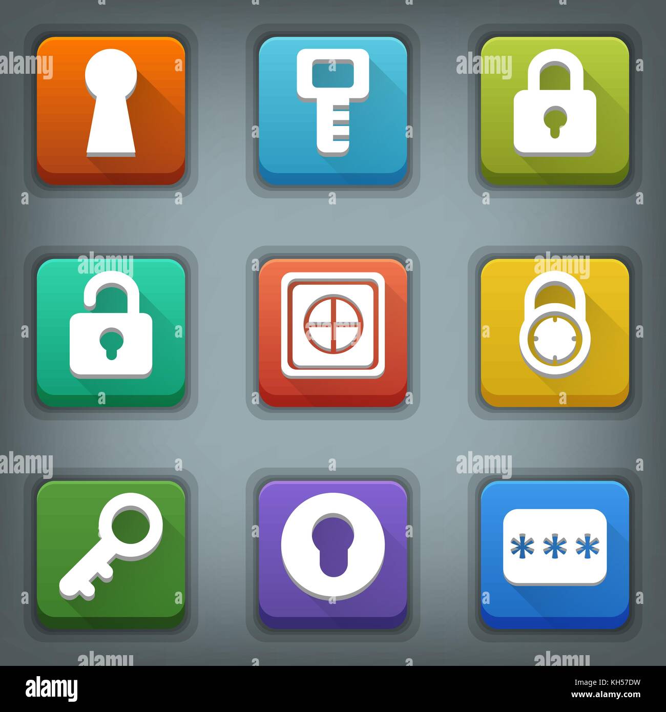 Flat icon set. White Symbols. Lock. Key. Password. Vector illustration ...