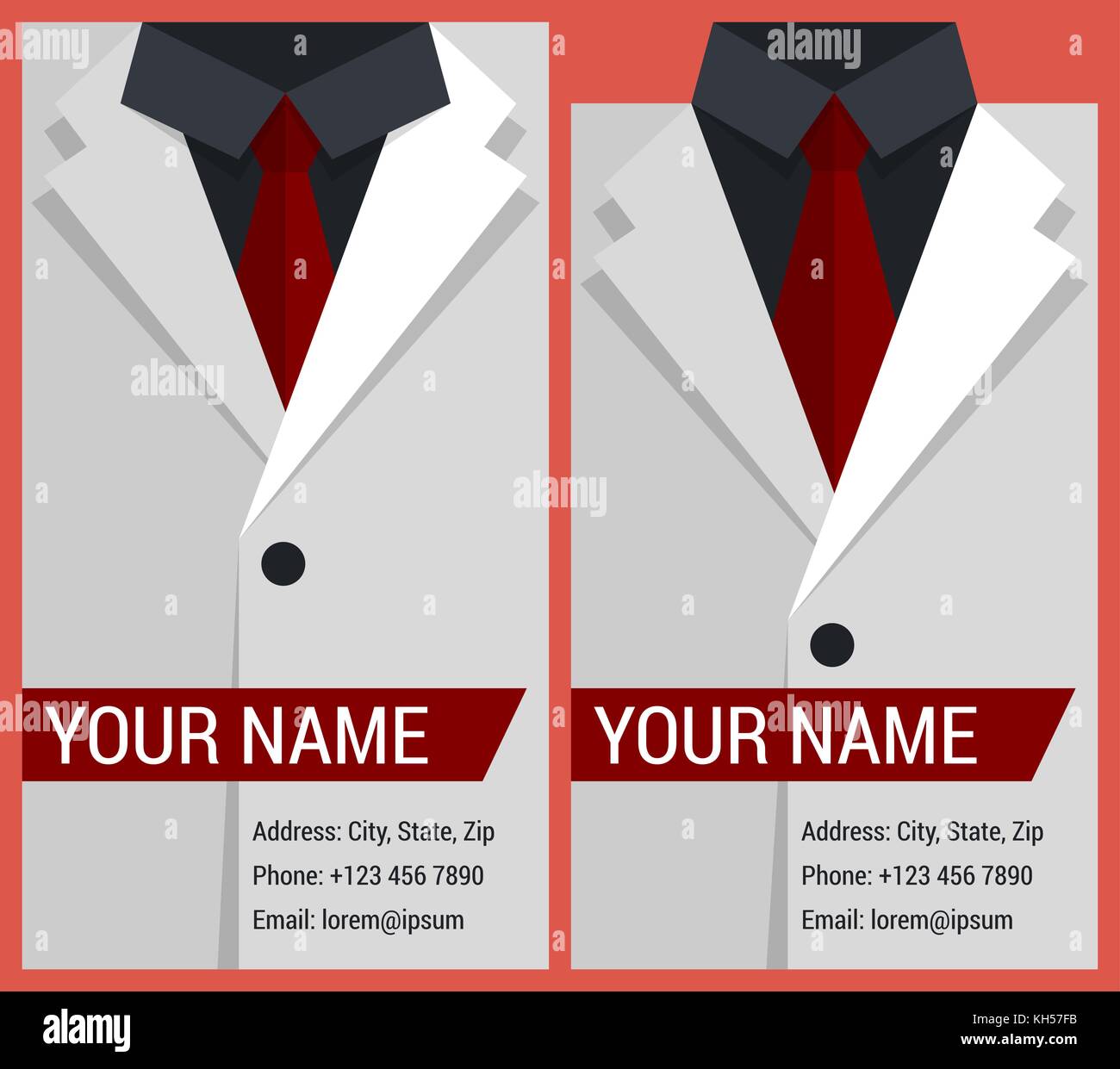 Flat business card template with white jacket. Vector illustration in ...