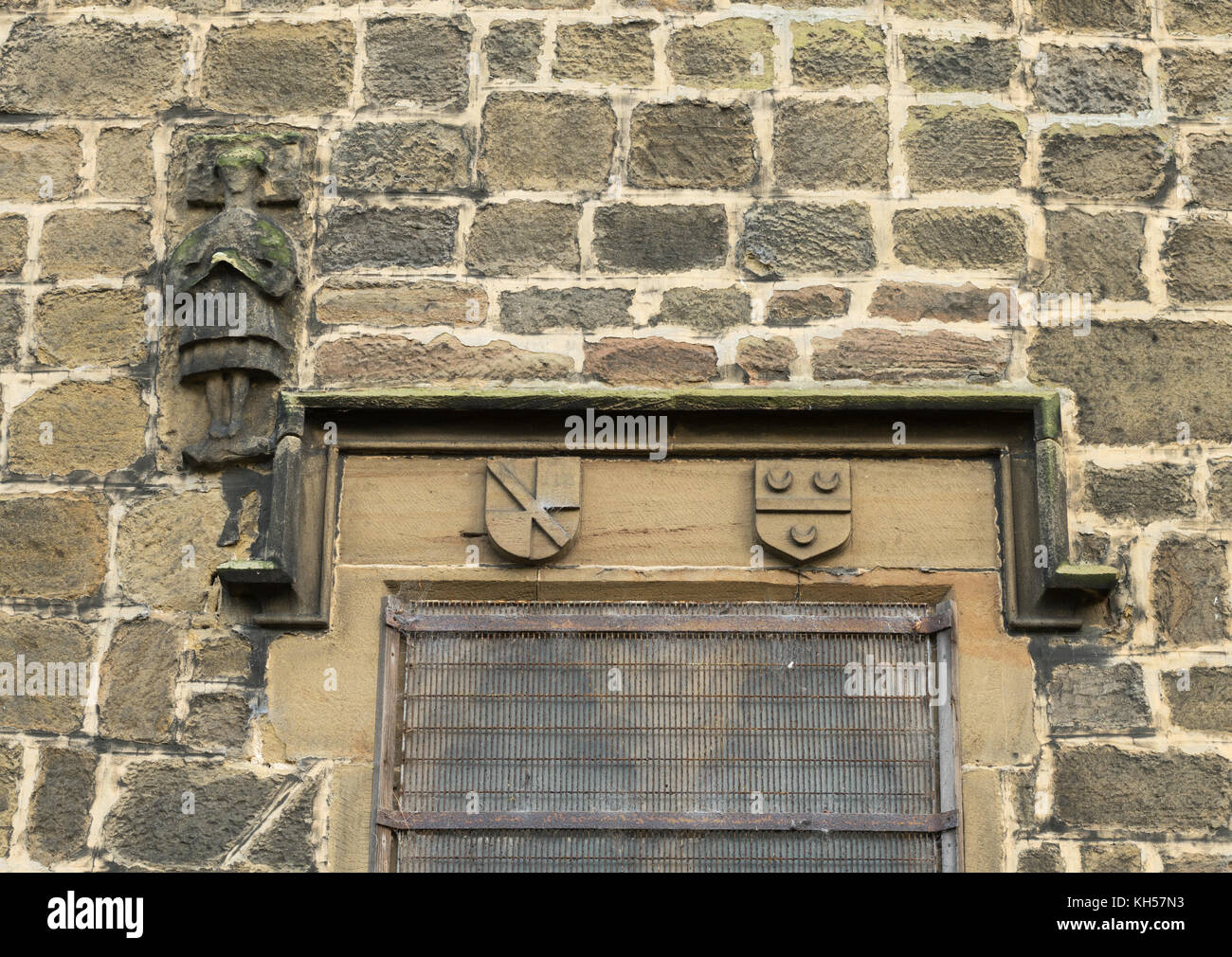The shields of Ogle and Widdrington on the tower of the Church of St ...