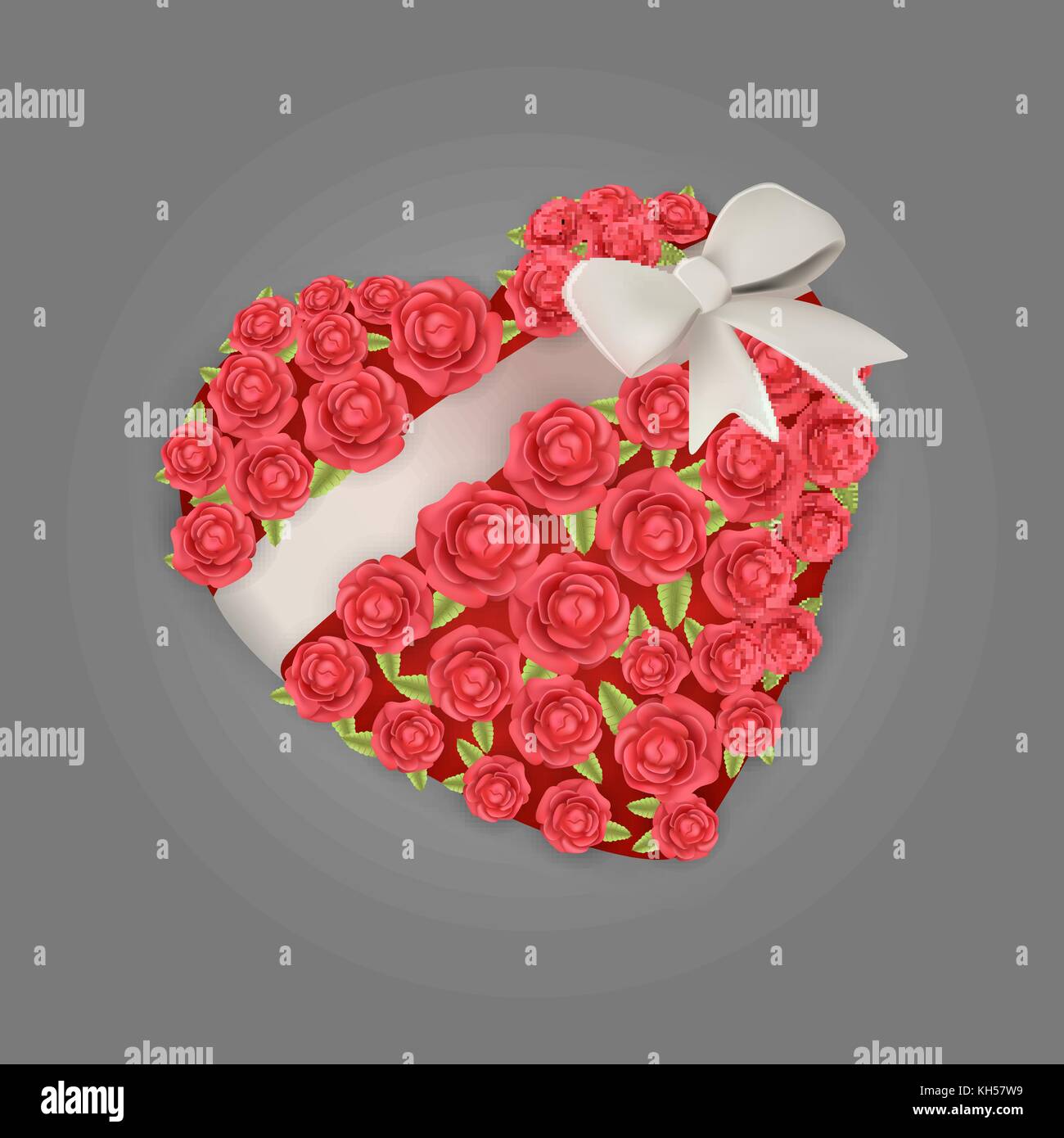 Rose flowers heart with white ribbon. Vector illustration in eps10 ...