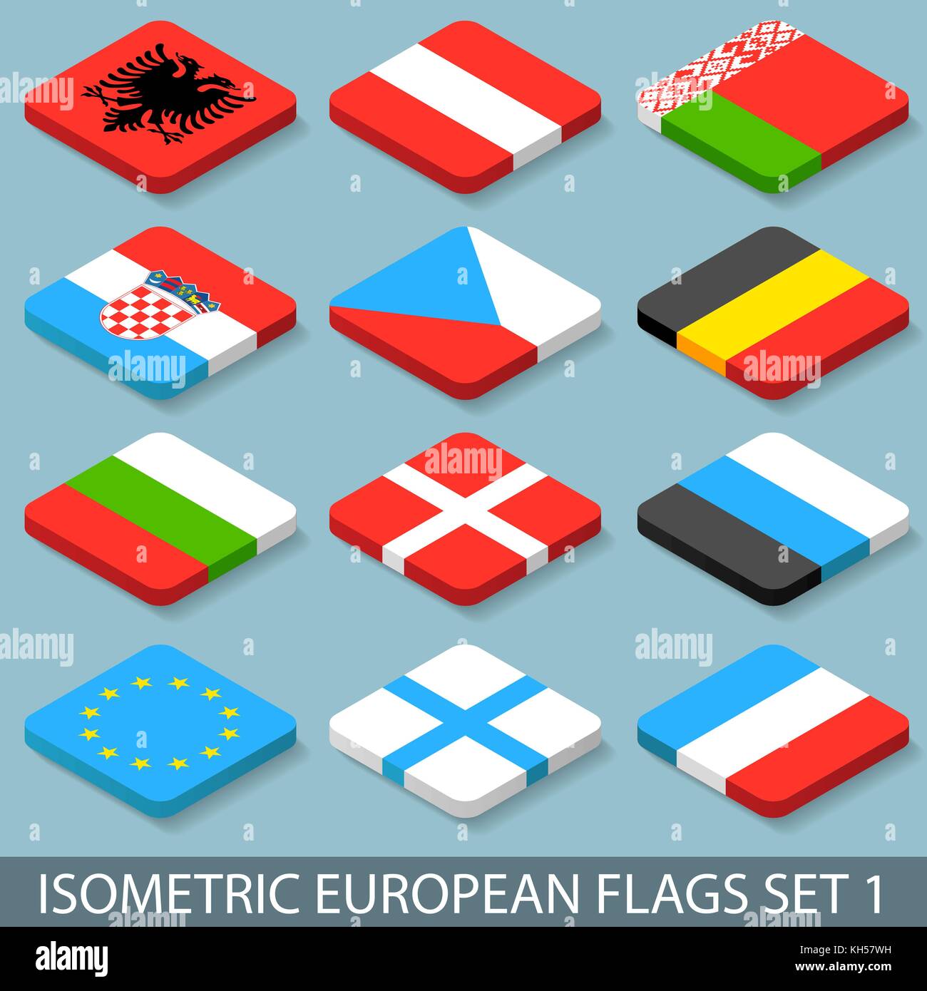 Flat Isometric European Flags Set 1 Vector illustration in eps10 Stock ...