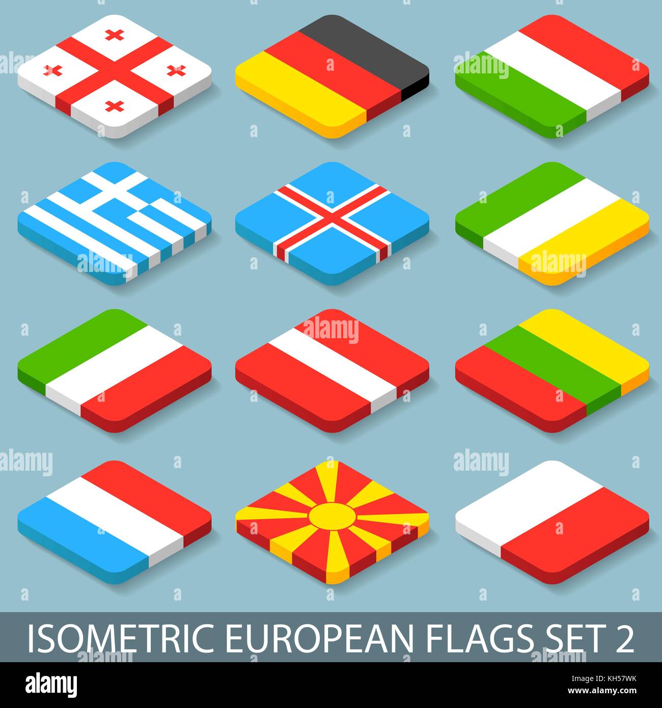 Flat Isometric European Flags Set 2.Vector illustration in eps10 Stock ...