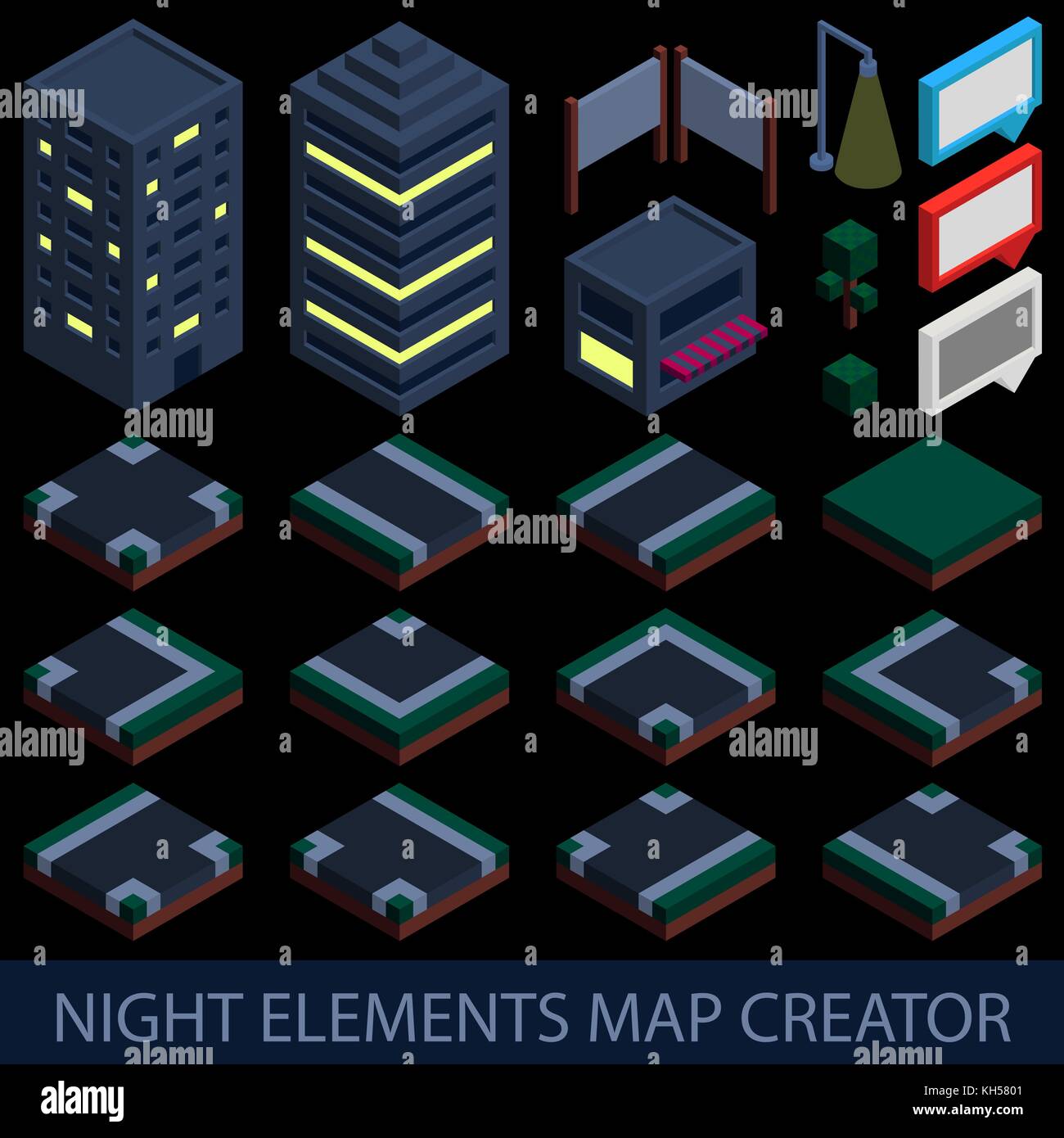 Isometric night elements map creator. Vector illustration in eps10 ...