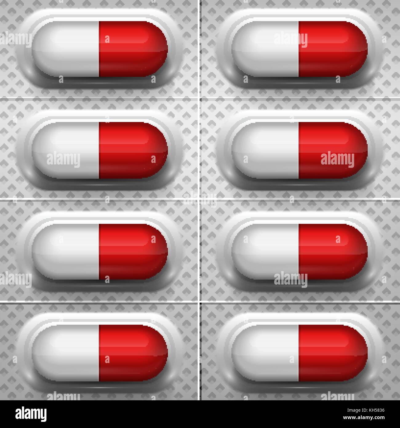 Red and white capsule pills with background. Vector illustration in ...