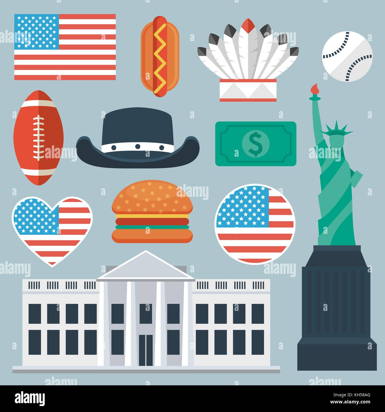 USA flat icon set. Vector illustration in eps10 Stock Vector Image ...