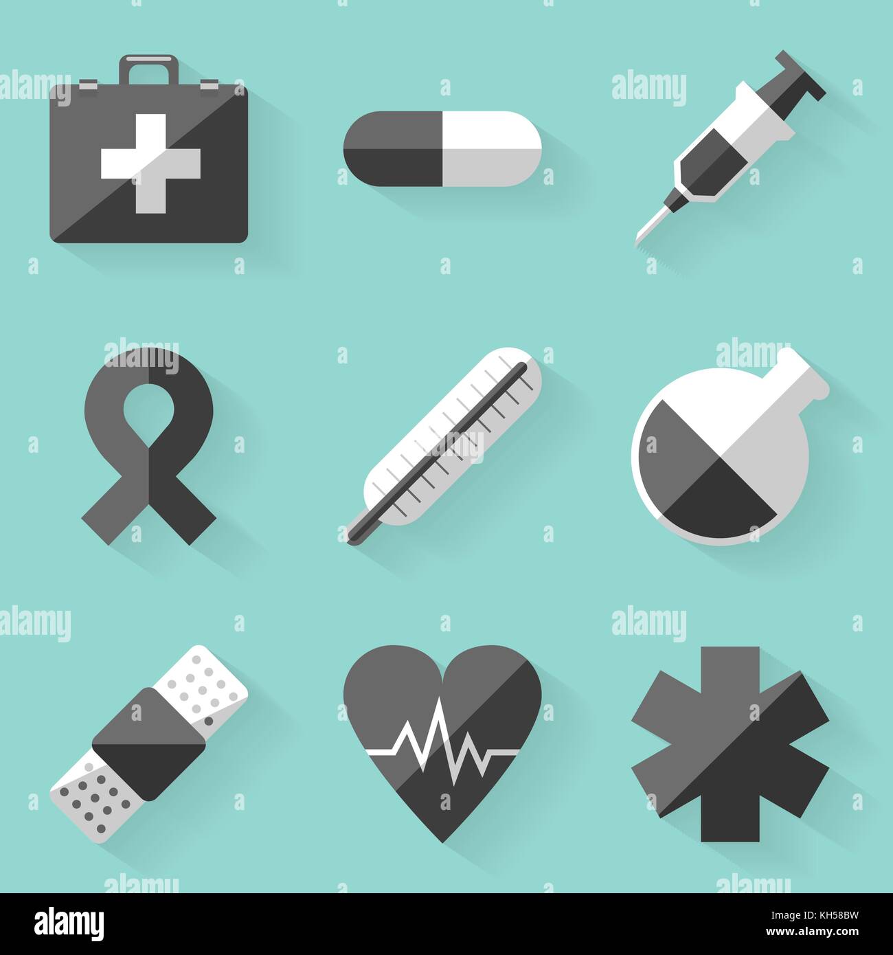 Flat icon set. Medical. White style. Vector illustration in eps10 Stock ...