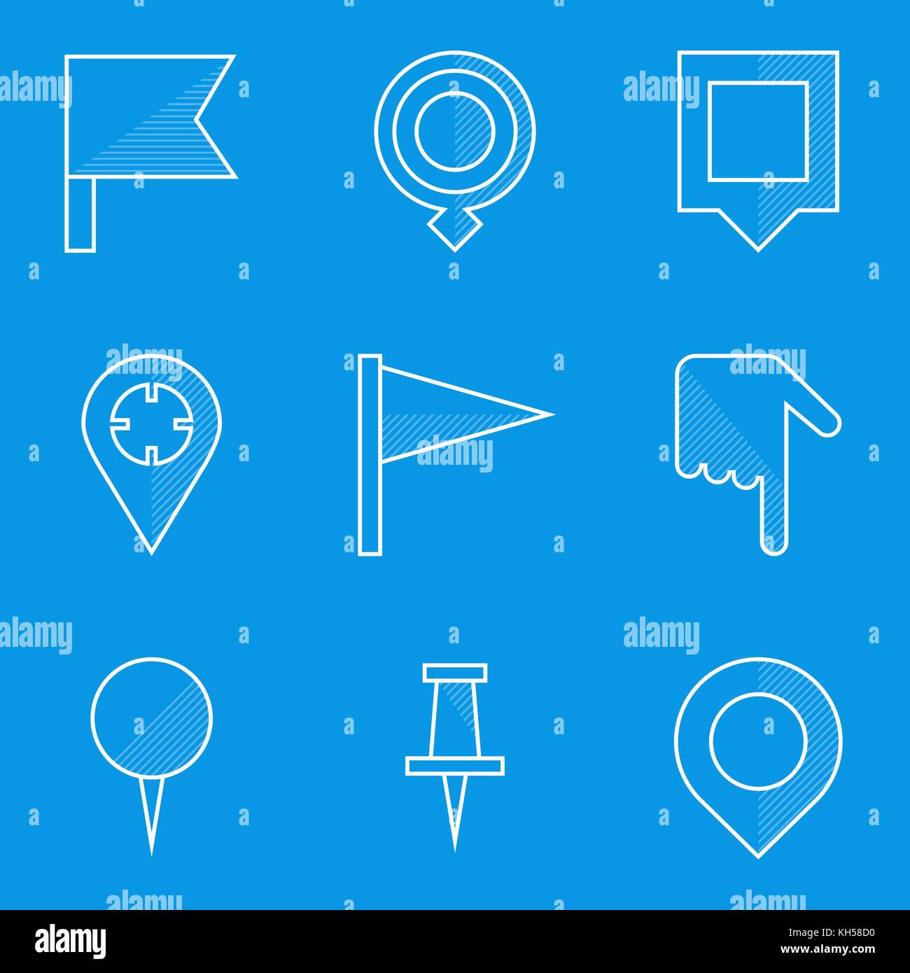 Blueprint icon set. Push pin map. Vector illustration in eps10 Stock ...