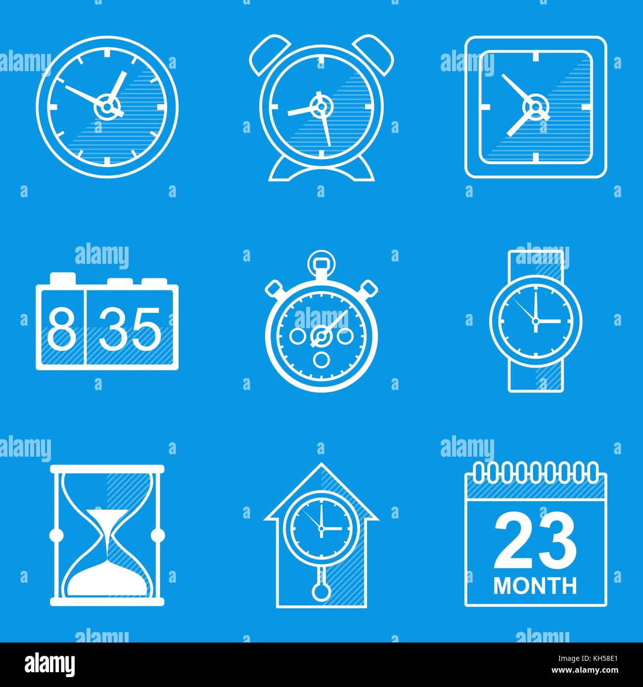 Blueprint icon set. Time. Clock. Vector illustration in eps10 Stock ...