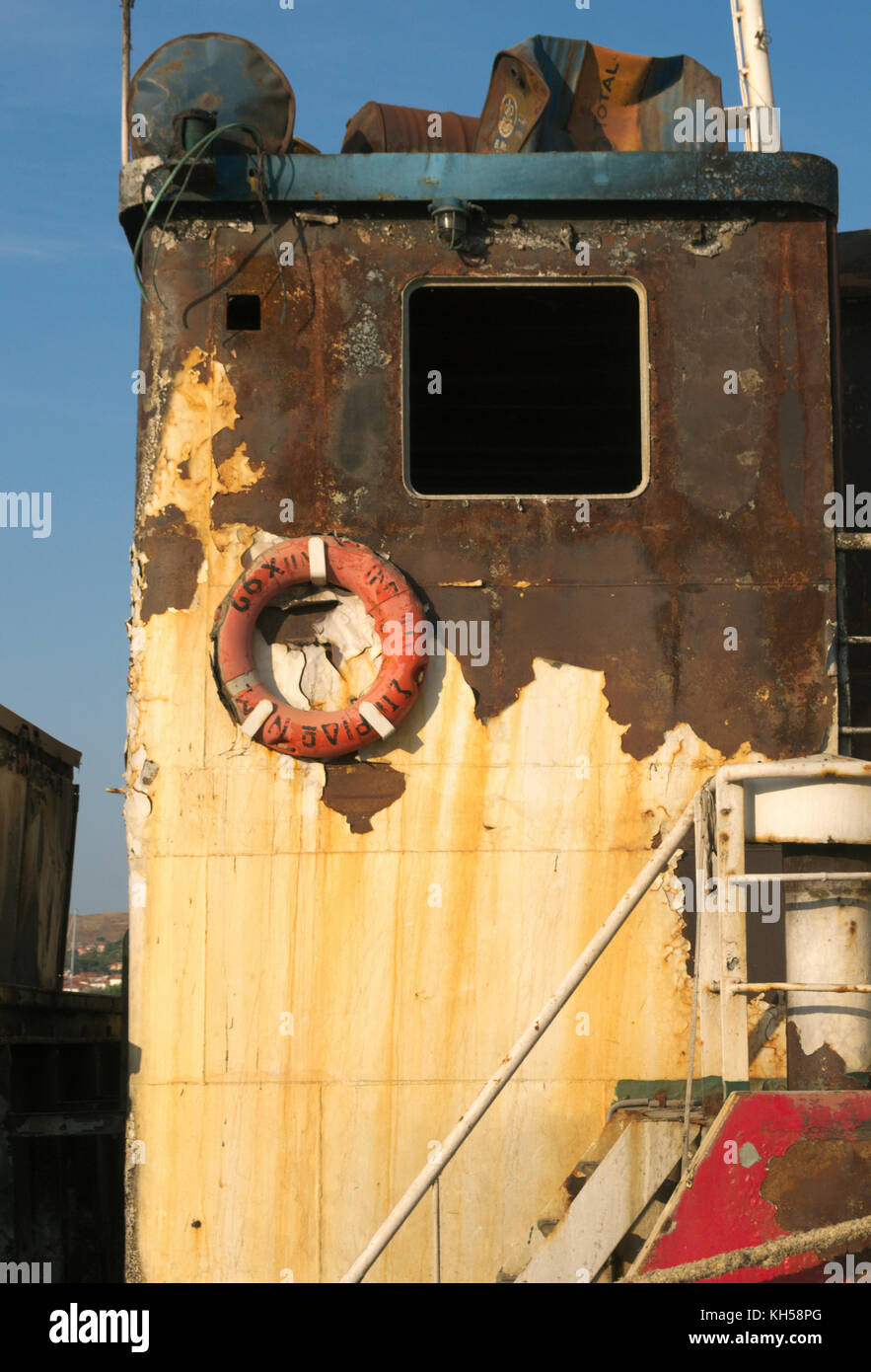 The dilapidated cabin of an old wrecked boat in Greece Stock Photo - Alamy