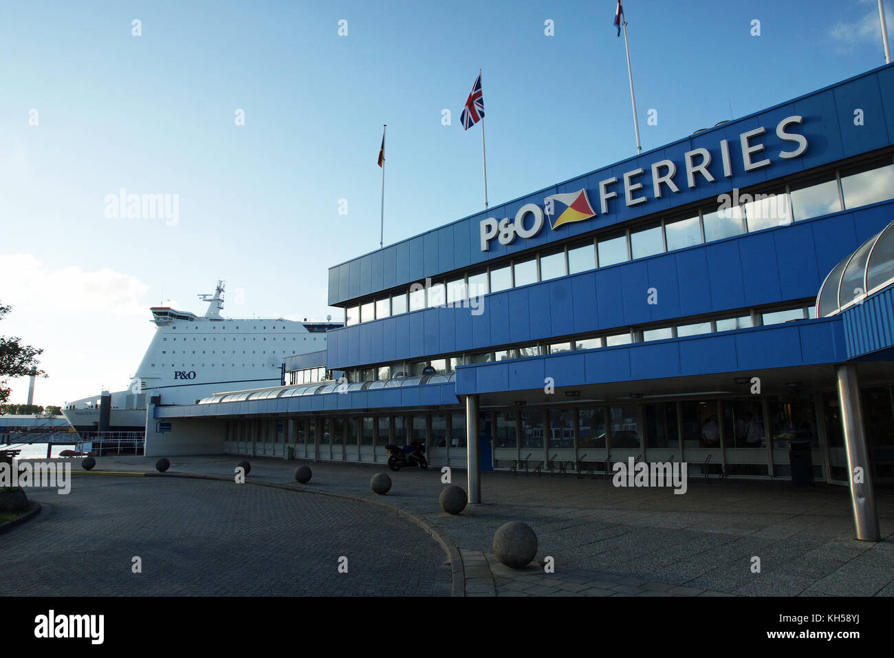 Evening light on the P&O Ferry Terminal at Europoort, Netherlands, with ...