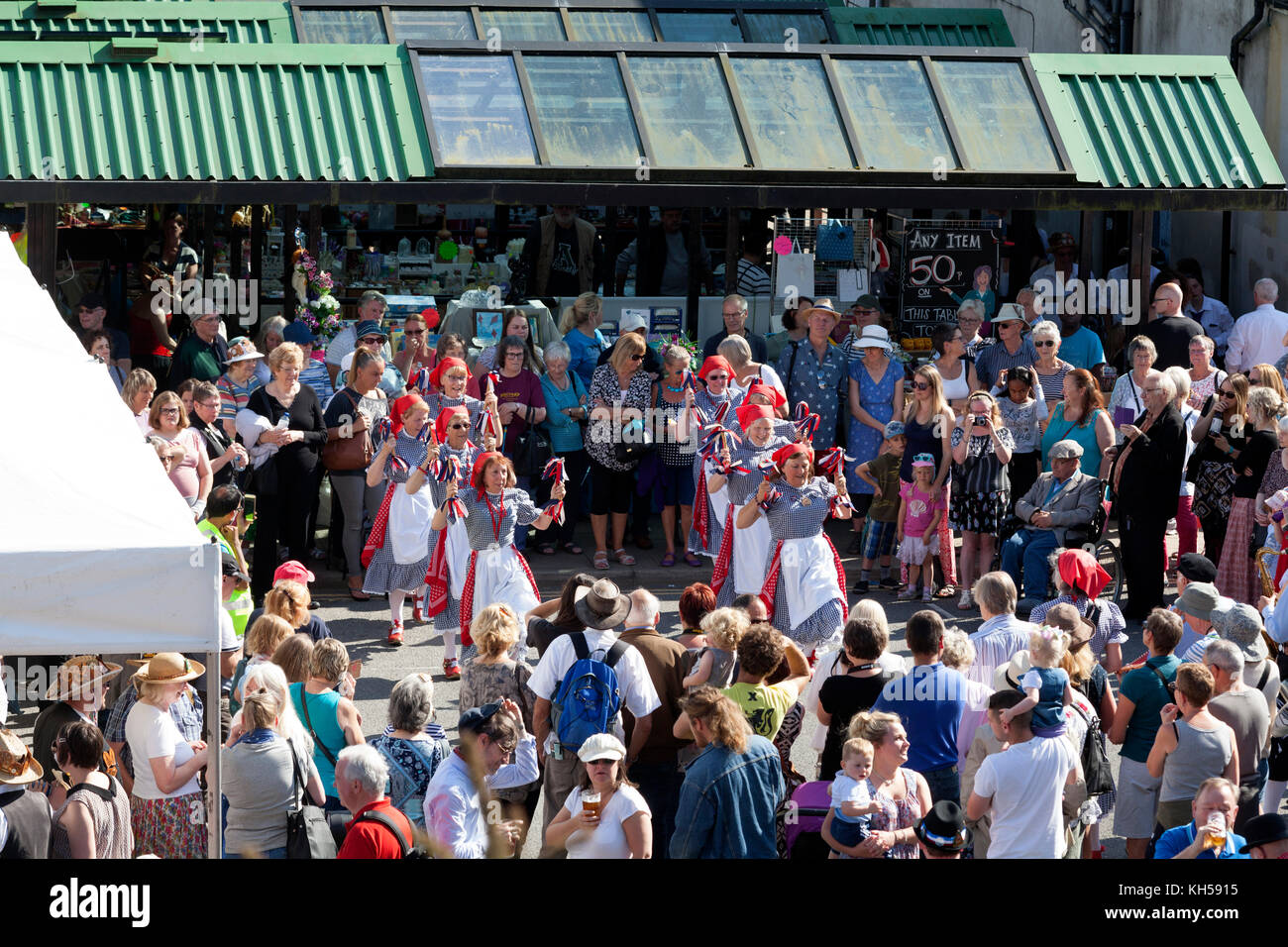 The Poynton Jemmers morris dancers at Sowerby Bridge market during the ...