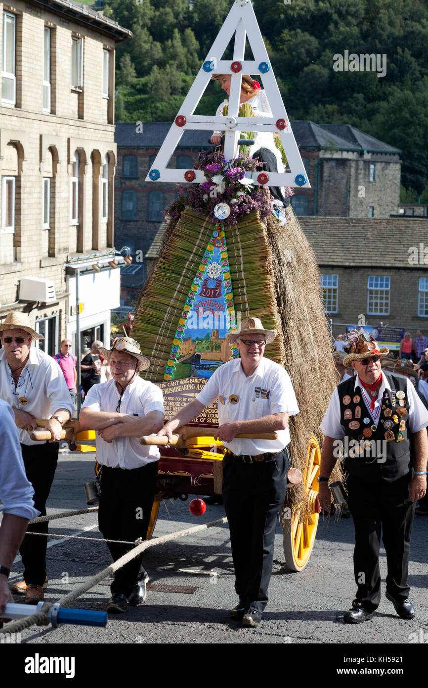 Men pulling the rushcart at the Sowerby Bridge Rushbearing Festival ...