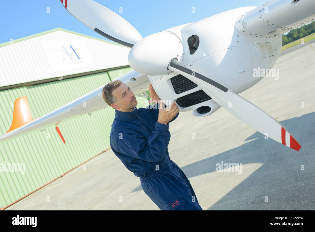 inspecting the propeller Stock Photo - Alamy