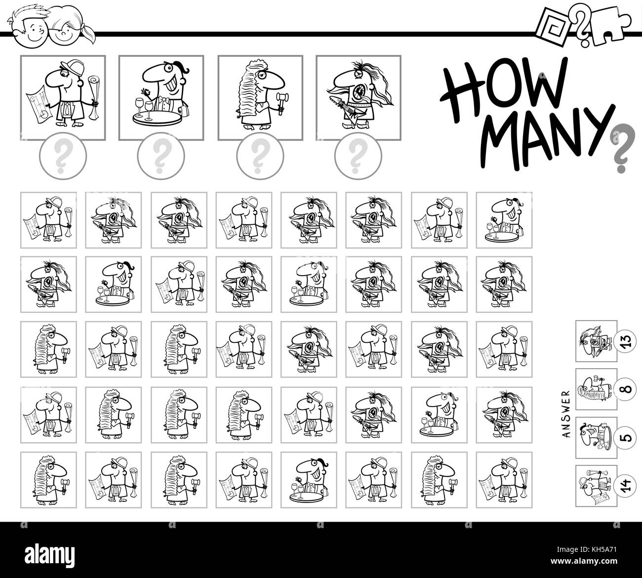 Black and White Cartoon Illustration of Educational How Many Counting ...