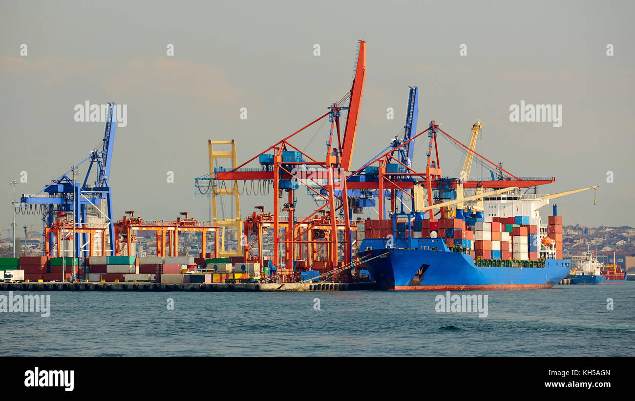 Cargo sea port. Sea cargo cranes. Sea. Container ship Stock Photo - Alamy