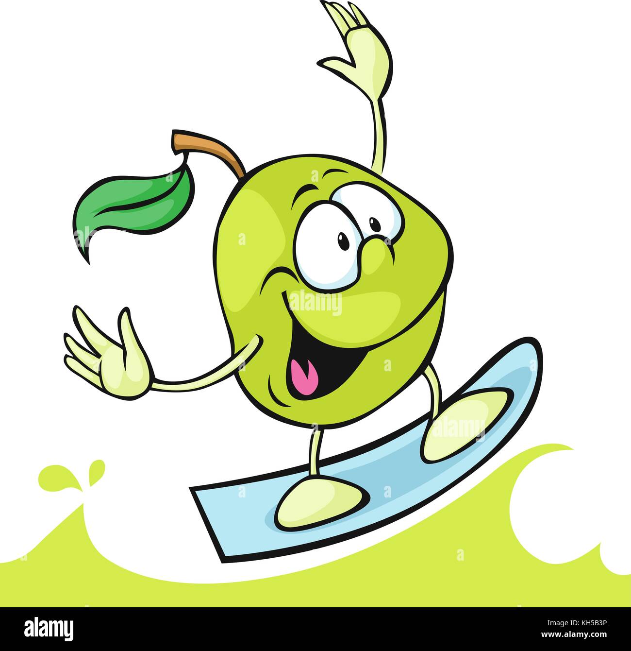 green apple cartoon surfing on juice wave - vector illustration Stock ...