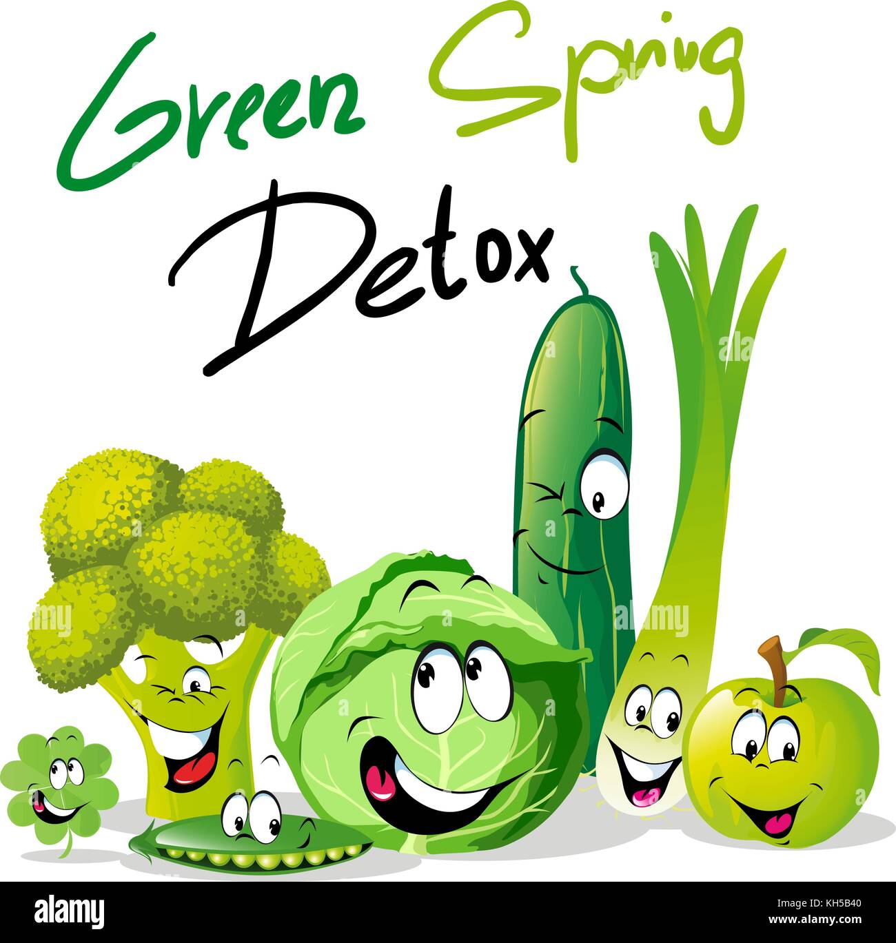 Green Spring Detox - funny vector design with vegetable cartoon Stock ...