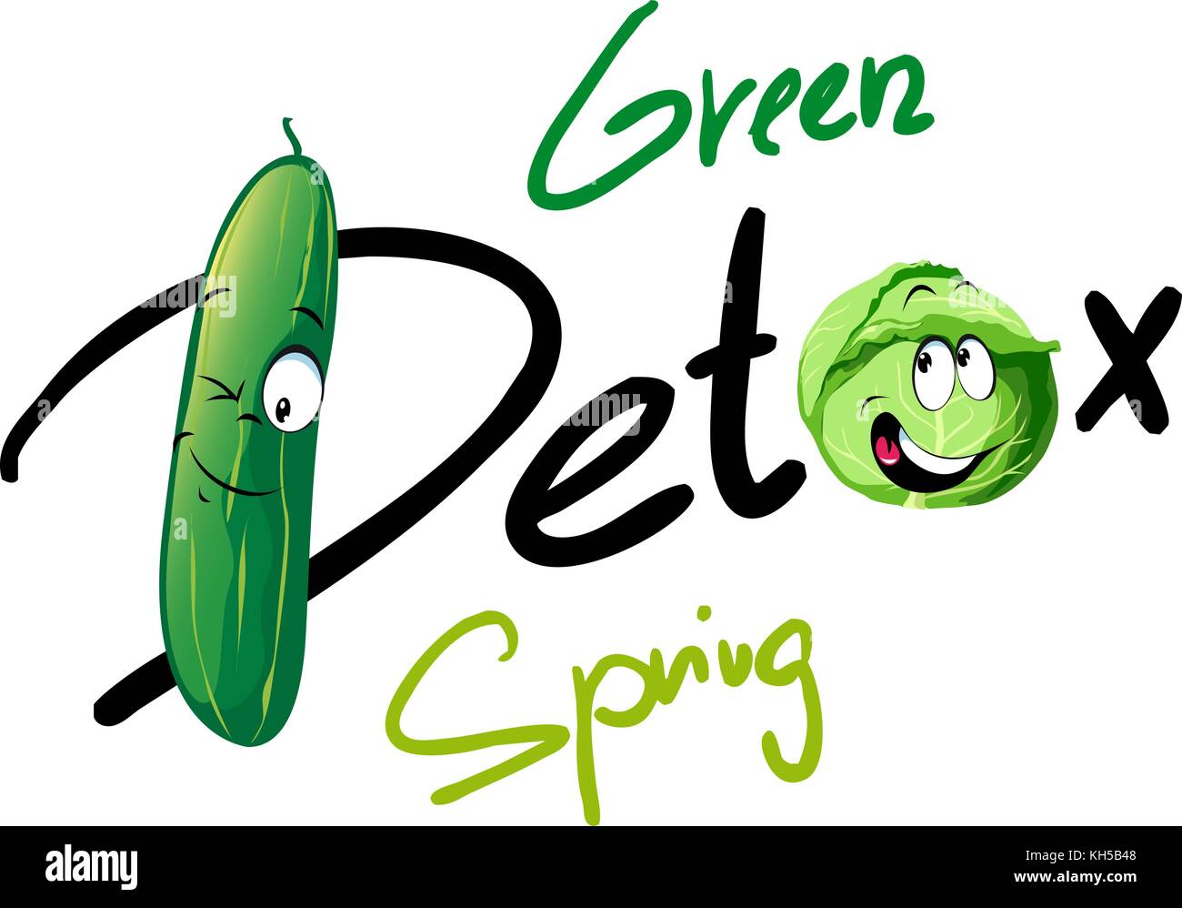 Spring Green Detox - funny vector design with cucumber and cabbage ...