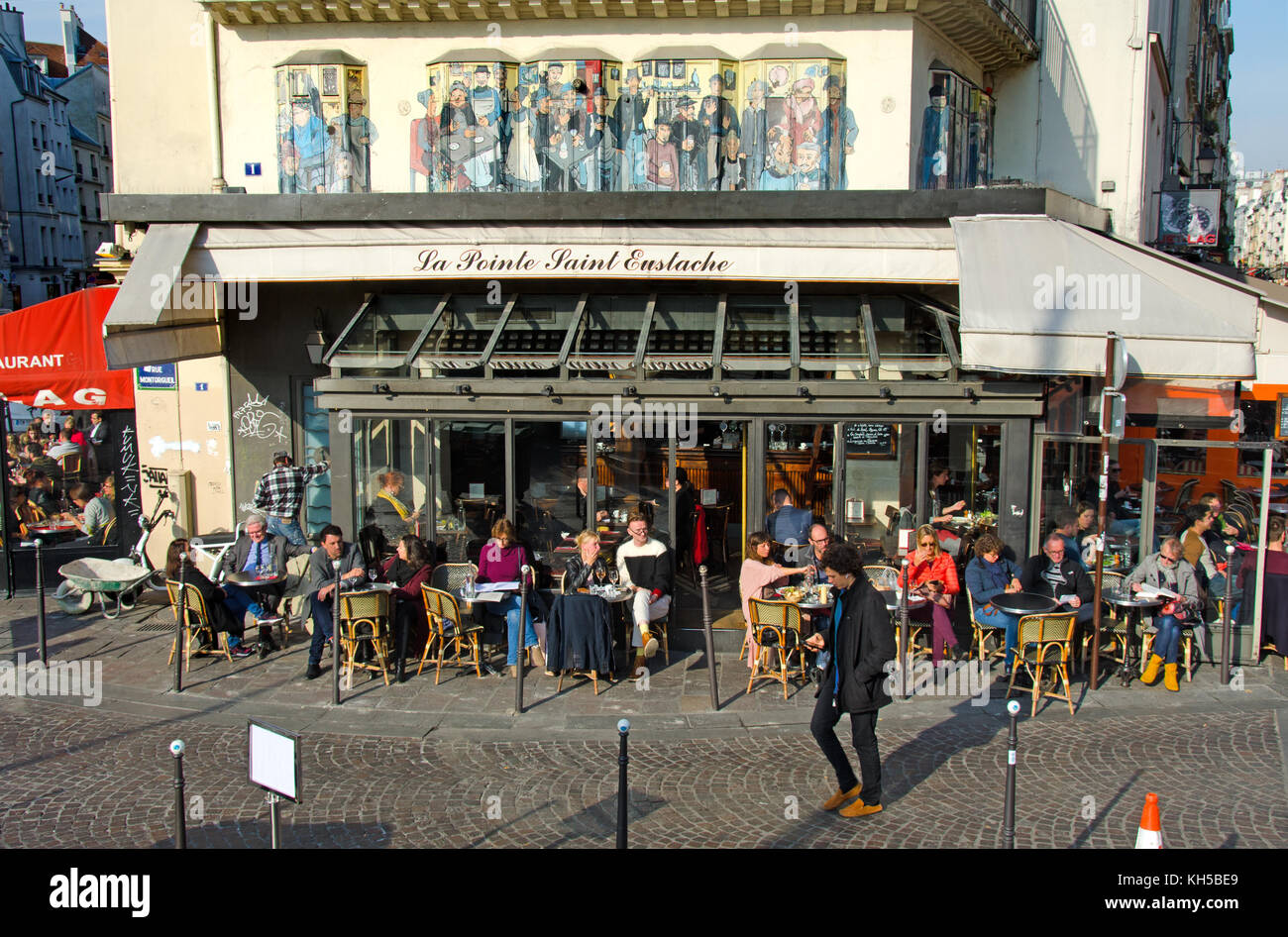 Paris, France. Painted facade of La Pointe Saint Eustache - restaurant ...