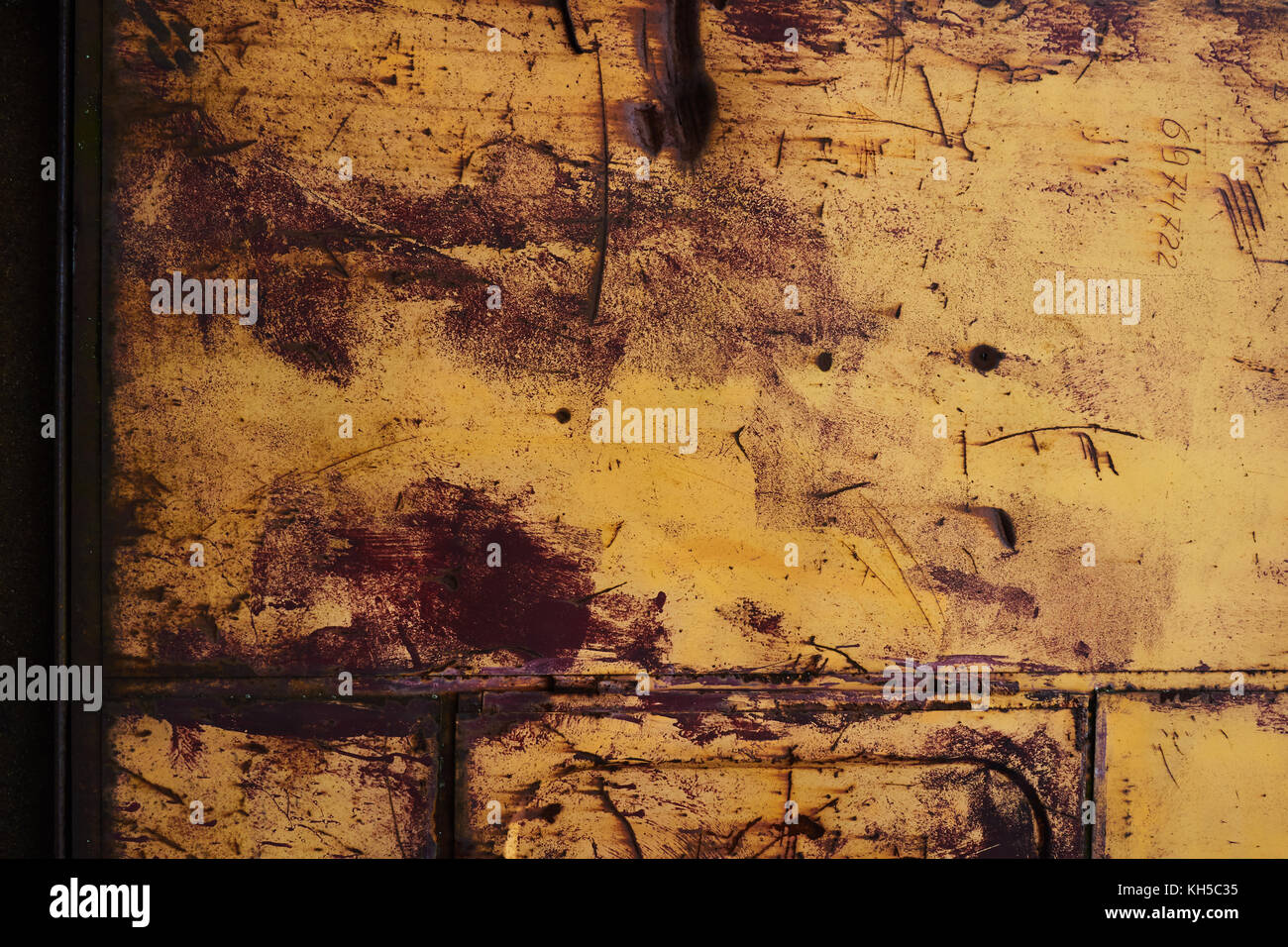 Rusty yellow painted metal wall. Rusty metal background with strips of ...