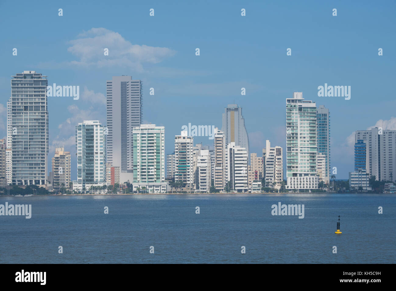 South America, Colombia, Cartagena. Modern Bocagrande area city skyline ...