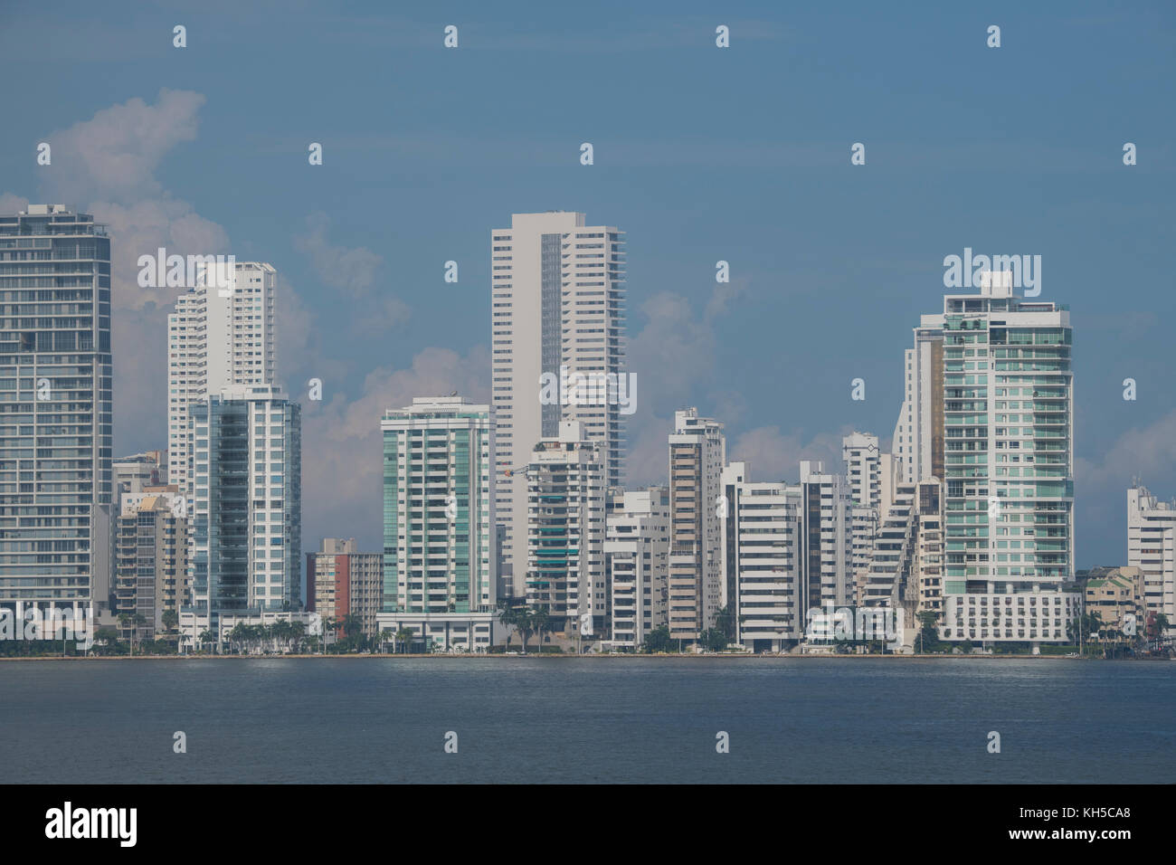 South America, Colombia, Cartagena. Modern Bocagrande area city skyline ...