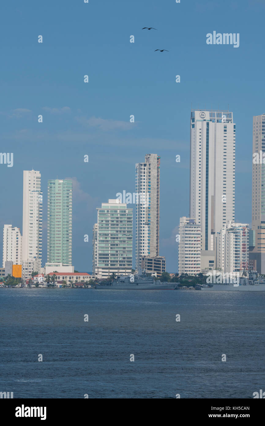 South America, Colombia, Cartagena. Modern Bocagrande area city skyline ...