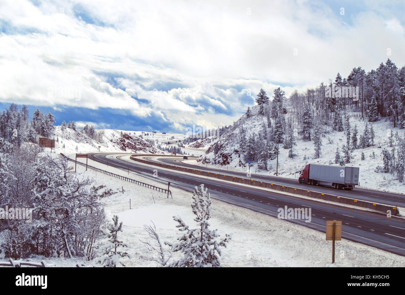 Mountain highway in winter Stock Photo - Alamy
