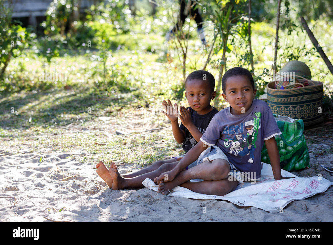 MADAGASCAR OCTOBER 23.2016 Countriside malagasy children from village ...